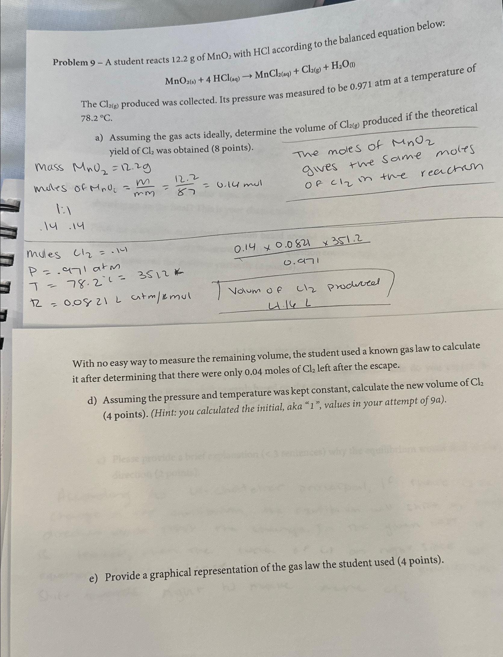 Solved Problem 9-A student reacts 12.2g ﻿of MnO2 ﻿with HCl | Chegg.com