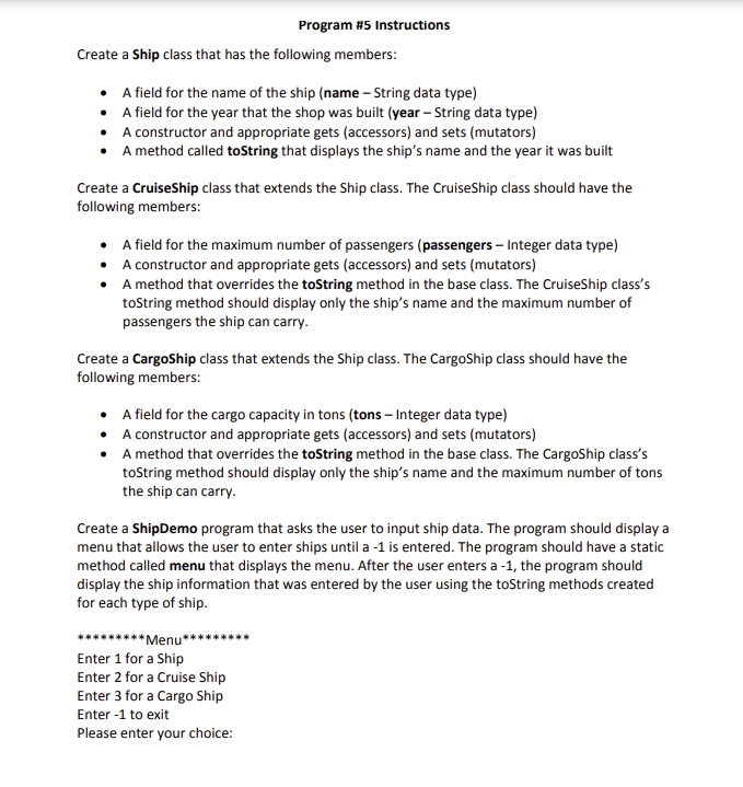 Solved Please help me solve in javaProgram #5 | Chegg.com