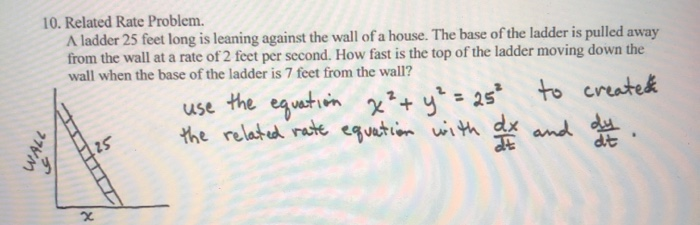 Solved 10. Related Rate Problem. A ladder 25 feet long is | Chegg.com