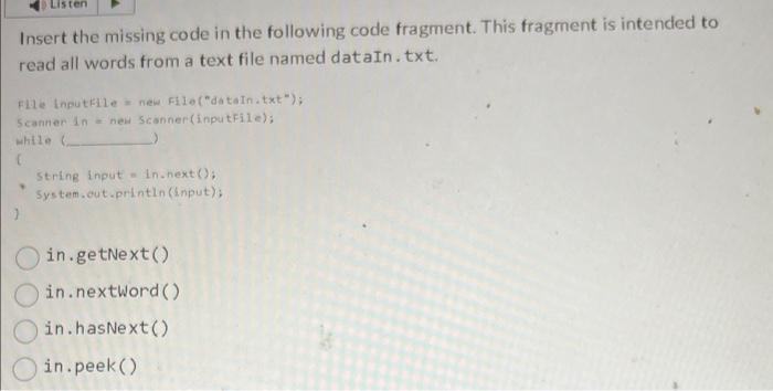 Solved Insert the missing code in the following code | Chegg.com