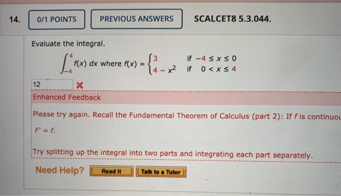 Solved 14. 0/1 POINTS PREVIOUS ANSWERS SCALCET8 5.3.044. | Chegg.com