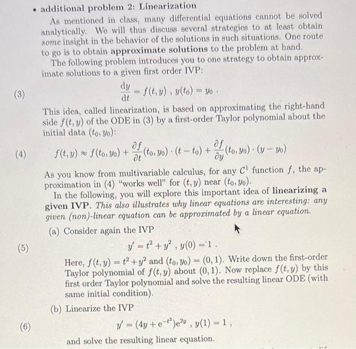 Solved - additional problem 2: Línearization As mentioned in | Chegg.com