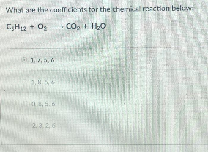 Solved What are the coefficients for the chemical reaction | Chegg.com