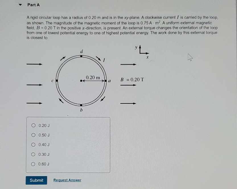Solved Part A A rigid circular loop has a radius of 0.20 m | Chegg.com