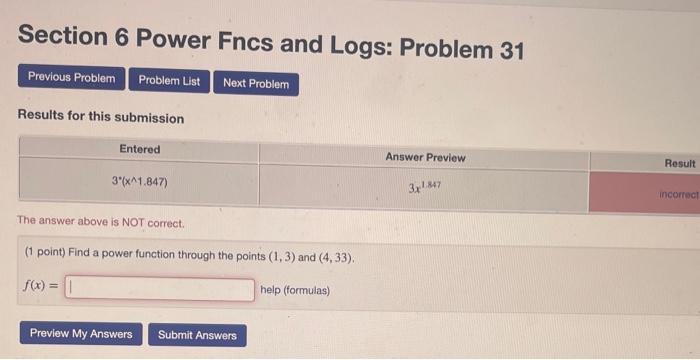 Solved Section 6 Power Fncs and Logs: Problem 31 Results for | Chegg.com