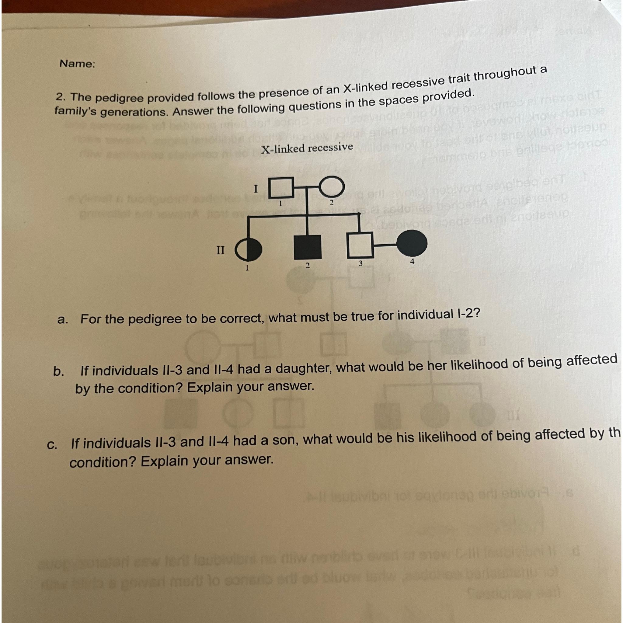 Solved Name:2. ﻿The pedigree provided follows the presence | Chegg.com