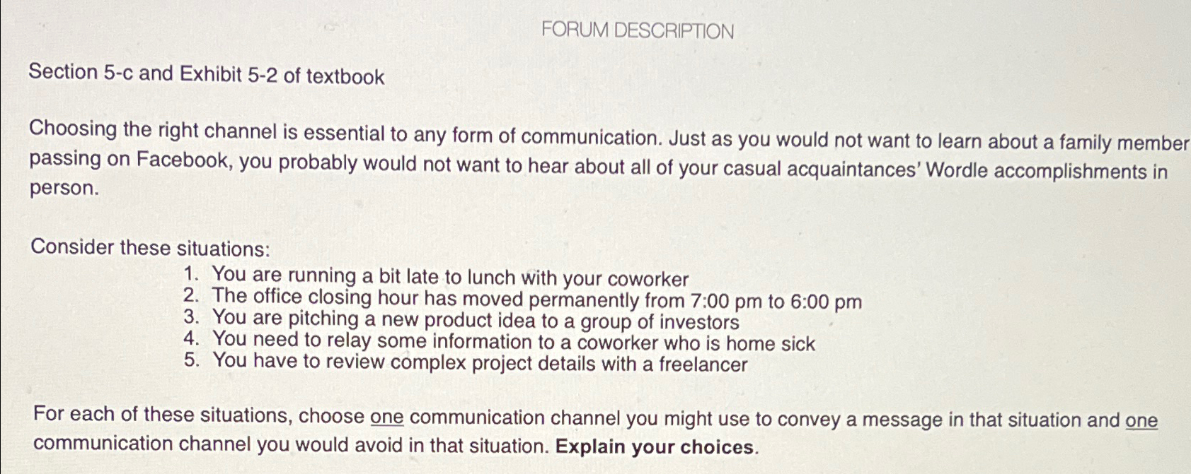 Solved FORUM DESCRIPTIONSection 5-c and Exhibit 5-2 ﻿of | Chegg.com