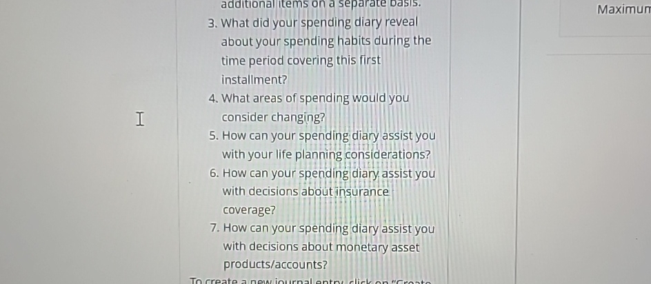 Solved What did your spending diary reveal about your | Chegg.com