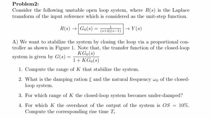 Solved Problem2: Consider the following unstable open loop | Chegg.com