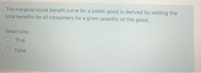 Solved The marginal social benefit curve for a public good | Chegg.com