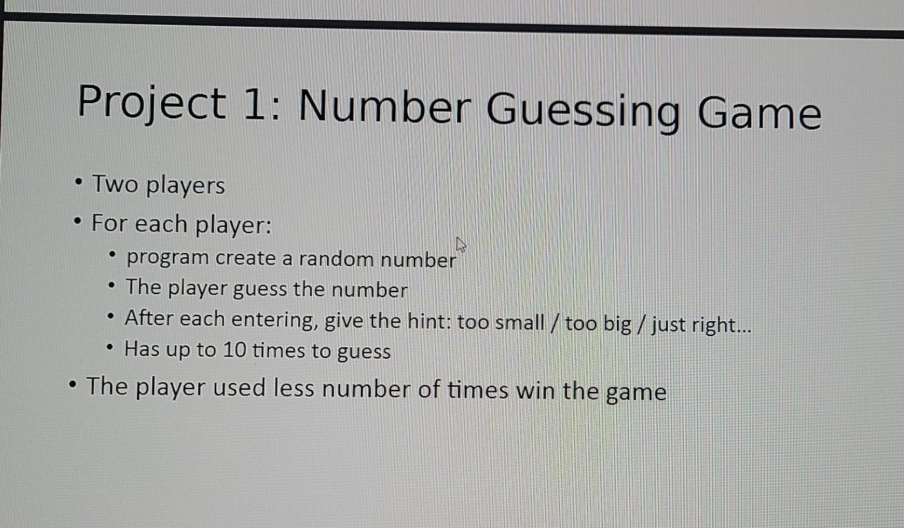 Solved Project 1: Number Guessing Game • Two players • For | Chegg.com