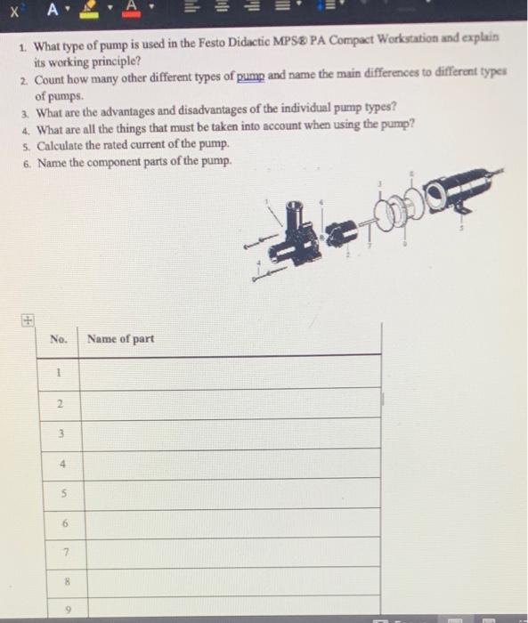 Solved X A Α. Ili ili III 1. What type of pump is used in | Chegg.com