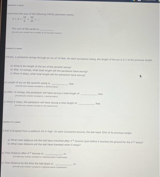 Solved Determine the sum of the following infinite geometric | Chegg.com