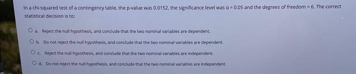 Solved In a chi-squared test of a contingency table, the | Chegg.com
