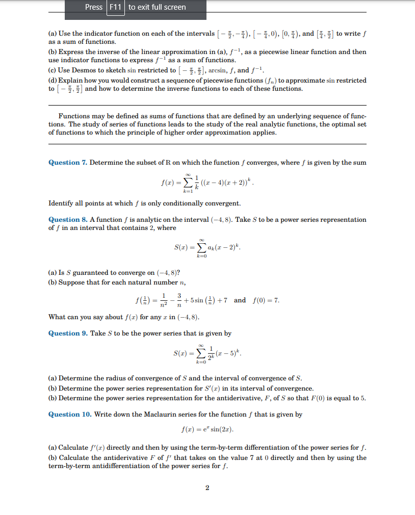 Solved (a) ﻿Use the indicator function on each of the | Chegg.com