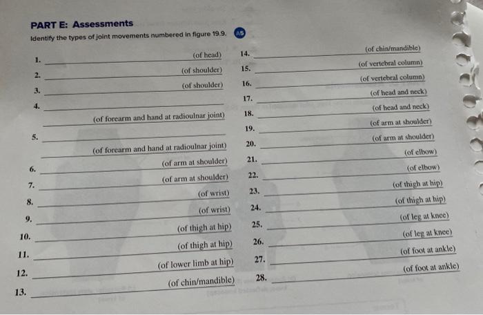 Identify the types of joint movements numbered in | Chegg.com