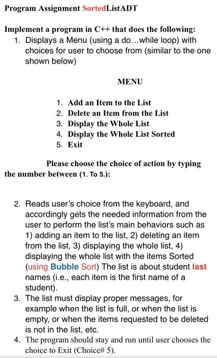 Solved Program Assignment Sorted Listadt Implement A Program