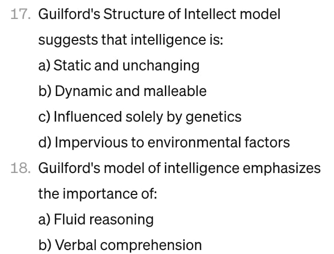 Solved Guilford's Structure of Intellect model suggests that | Chegg.com