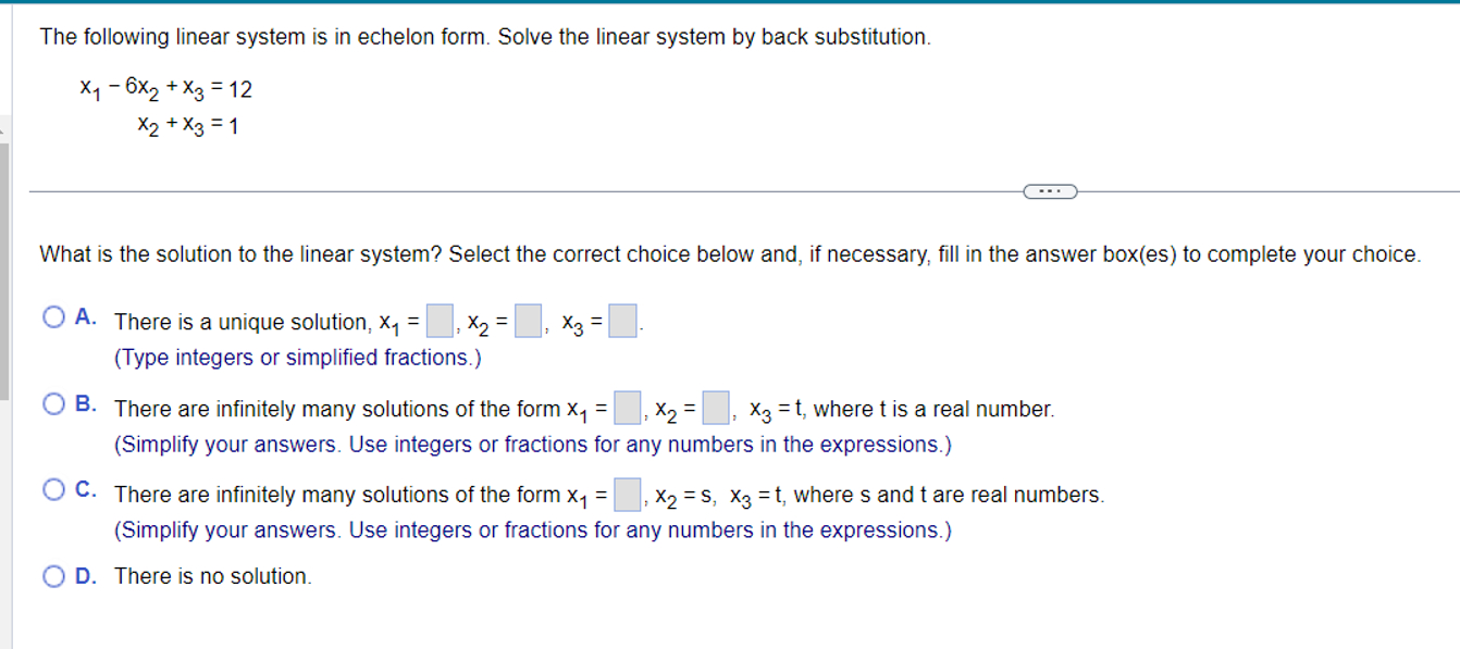 Solved The following linear system is in echelon form. Solve | Chegg.com