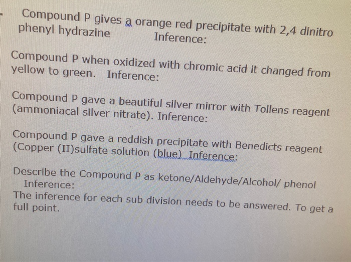 Solved Compound P gives a orange red precipitate with 2,4 | Chegg.com