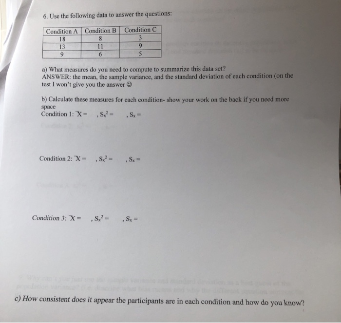 Solved 6. Use the following data to answer the questions: | Chegg.com