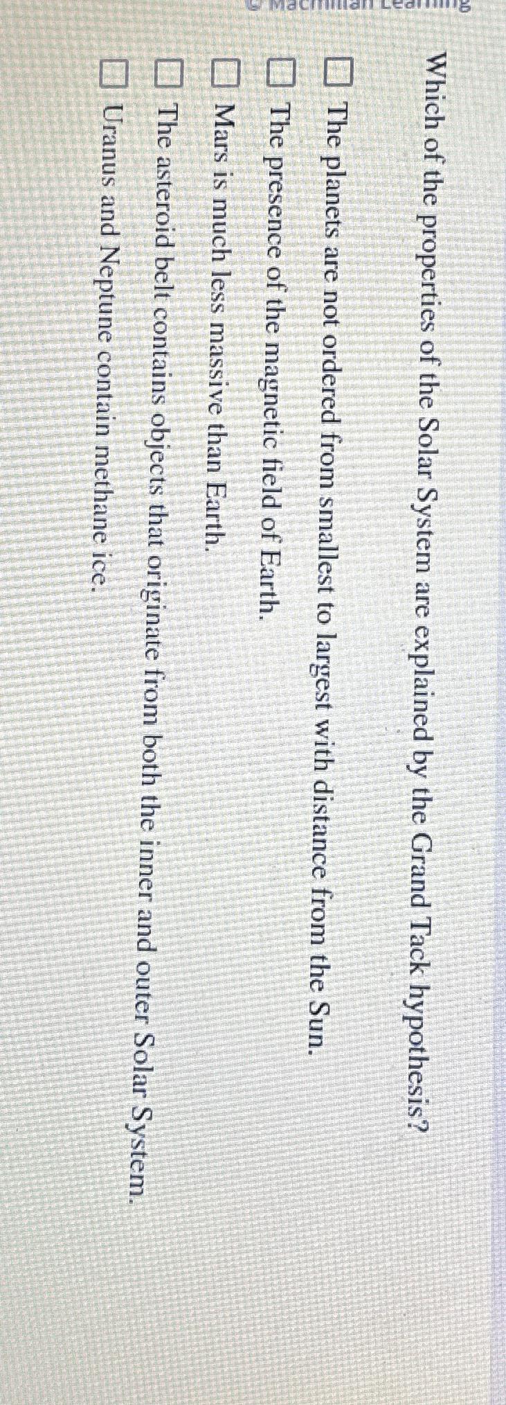 Solved Which of the properties of the Solar System are | Chegg.com