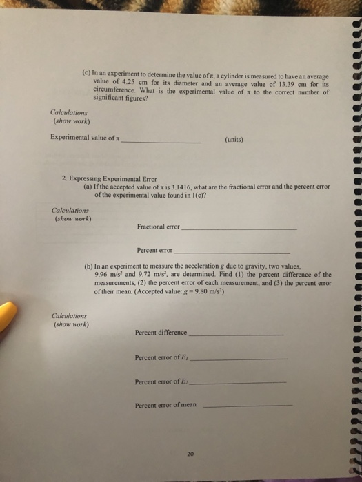 Experiment 1: Experimental Uncertainty (Error) and | Chegg.com