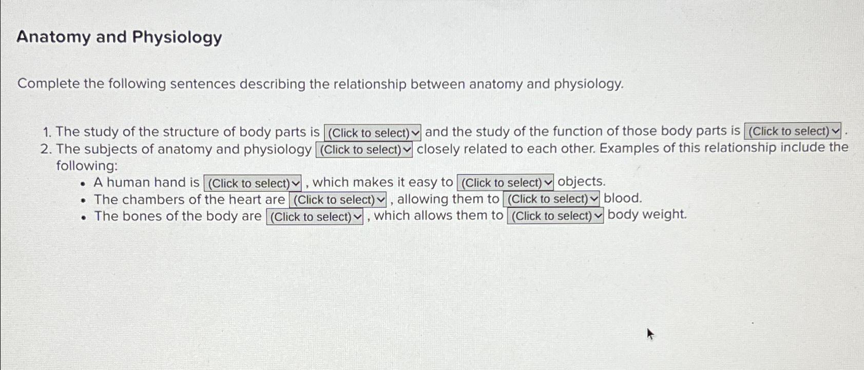 Anatomy and PhysiologyComplete the following | Chegg.com