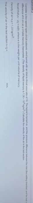 Solved uestion 2 Consider a low-speed open-circuit subsonic | Chegg.com