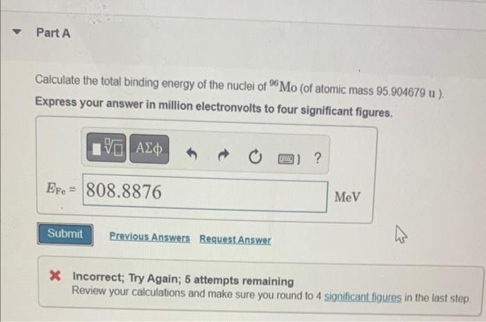 Solved Calculate the total binding energy of the nuclei of | Chegg.com