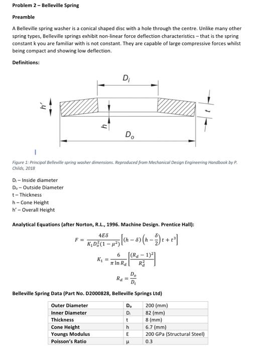 Problem 2 - Belleville Spring Preamble A Belleville | Chegg.com