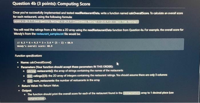 Question 4b ( 3 points): Computing Score Once you've | Chegg.com