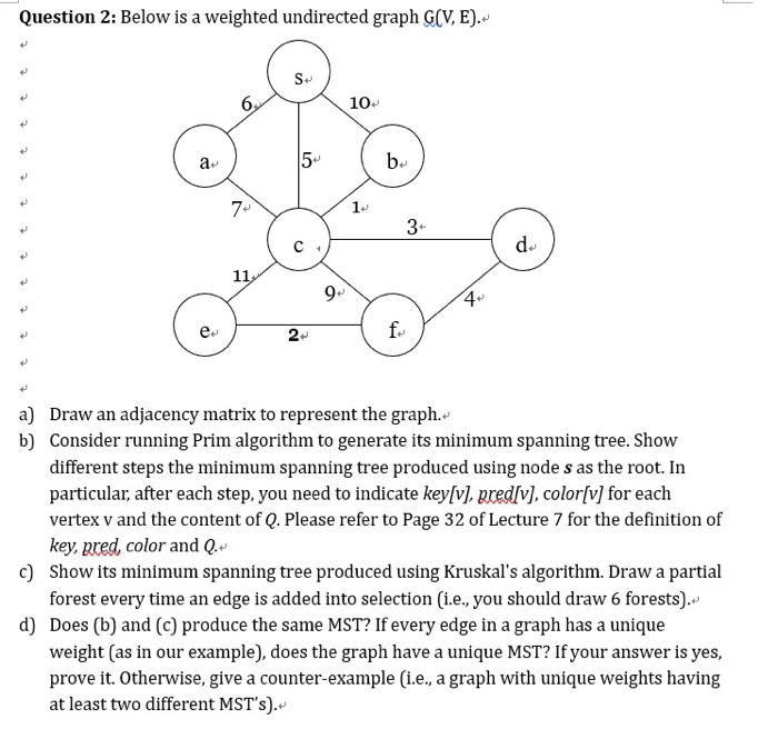 Question 3: Let G = (V,E) be a connected undirected | Chegg.com
