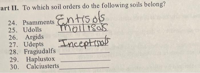 Solved II. To which soil orders do the following soils | Chegg.com