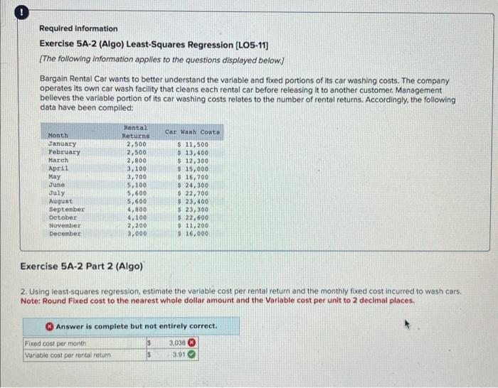 Required information Exercise 5A-2 (Algo) | Chegg.com