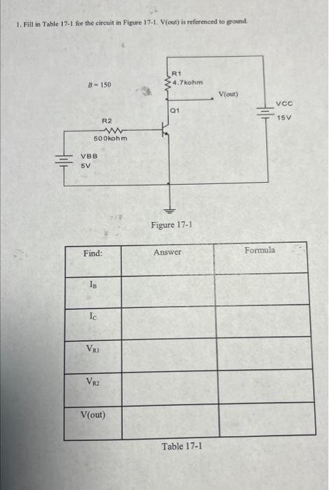 Solved 1. Fill in Table 17-1 for the circuit in Figure 17-1. | Chegg.com