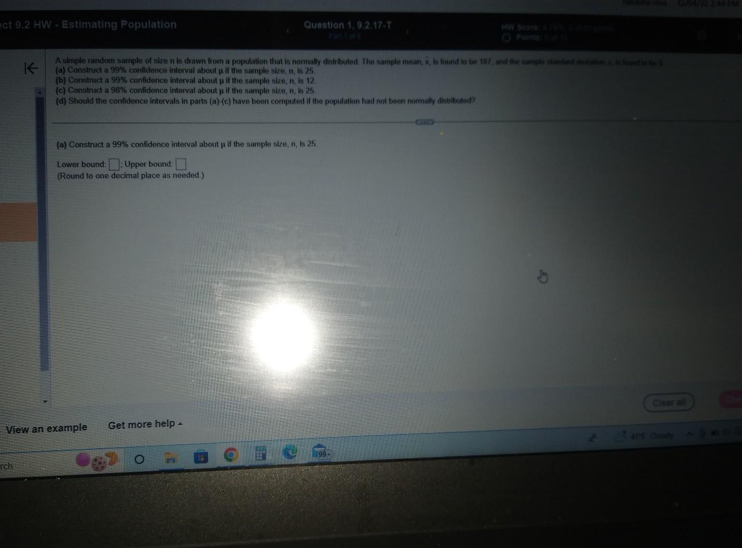 Solved A Construct A 99 Confidence Interval About μ If 6102