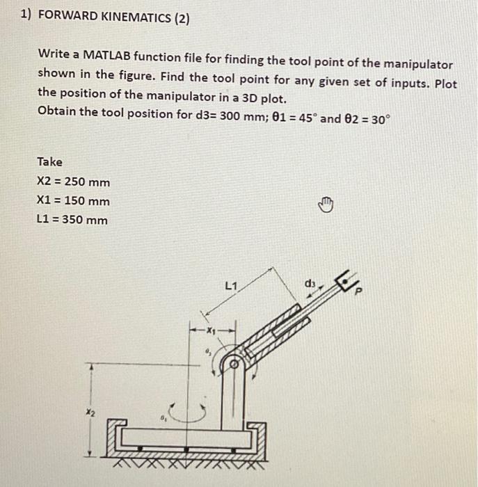 Solved 1) FORWARD KINEMATICS (2) Write a MATLAB function | Chegg.com