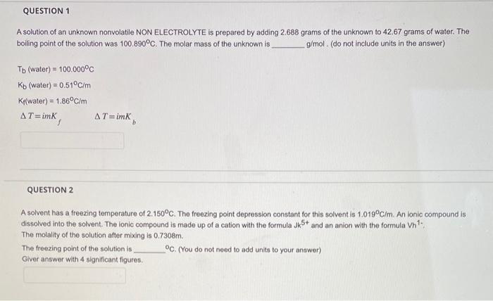 Solved A solution of an unknown nonvolatile NON ELECTROLYTE | Chegg.com