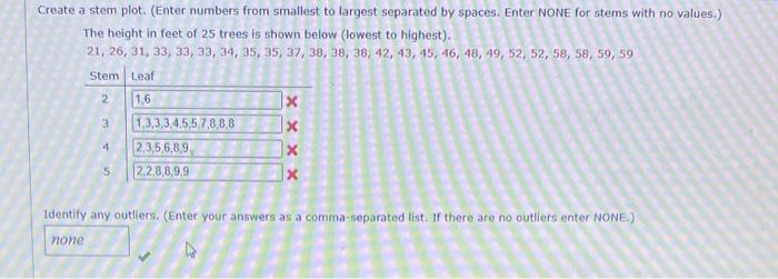 Solved Create A Stem Plot Enter Numbers From Smallest To