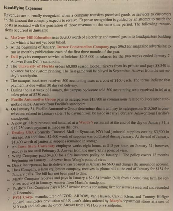 Solved Identifying Expenses Revenues are normally recognized | Chegg.com