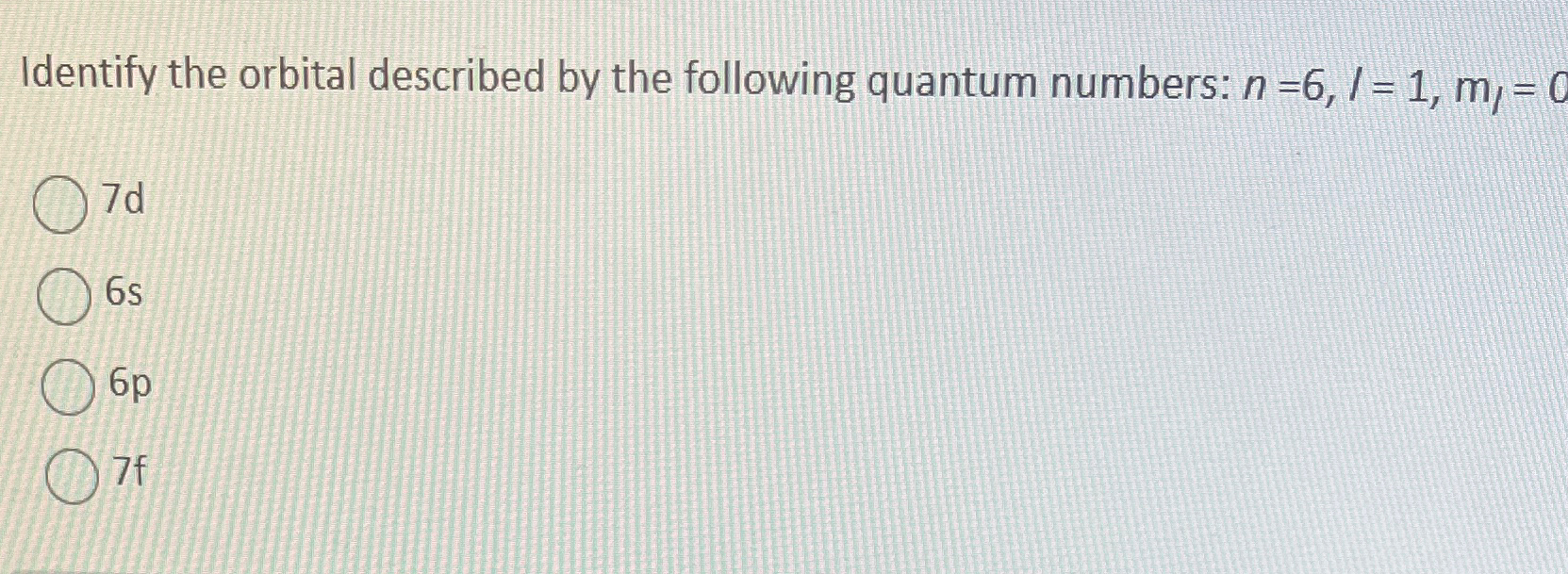 Solved Identify the orbital described by the following | Chegg.com