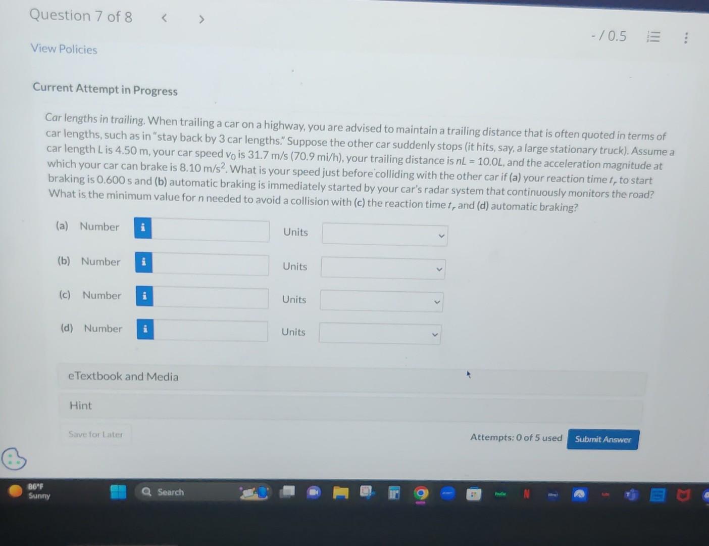 Solved urrent Attempt in Progress Car lengths in trailing. | Chegg.com