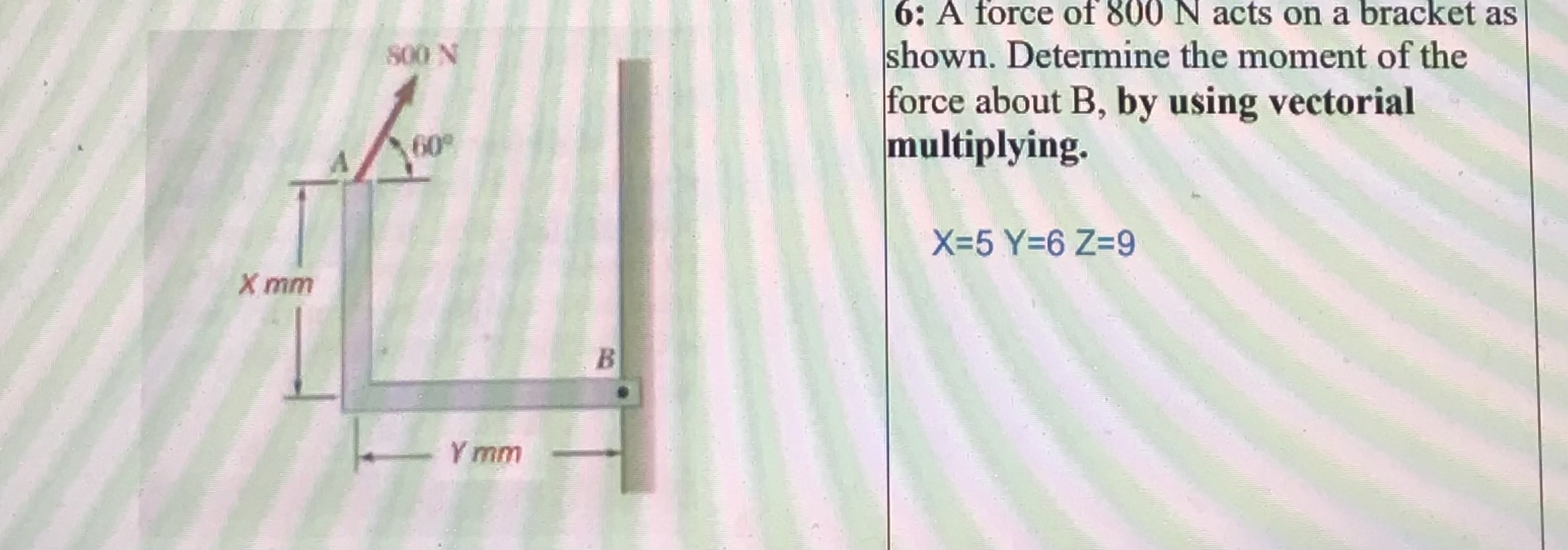 Solved 6: A force of 800N ﻿acts on a bracket as shown. | Chegg.com