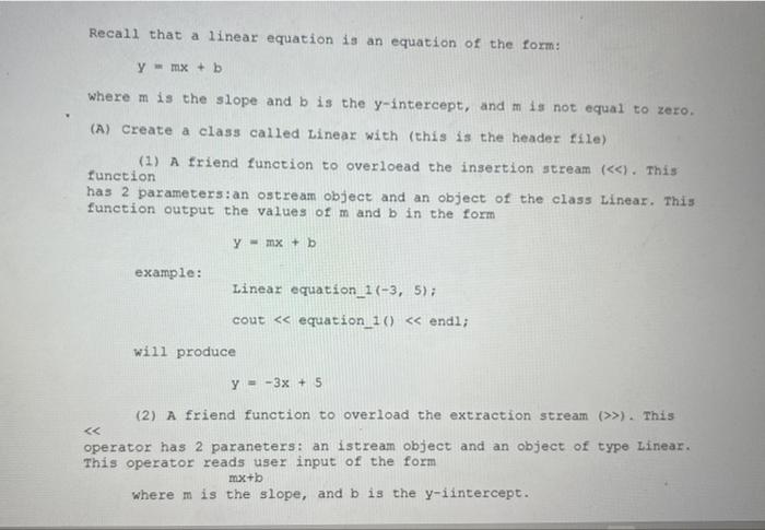 Recall that a linear equation is an equation of the | Chegg.com
