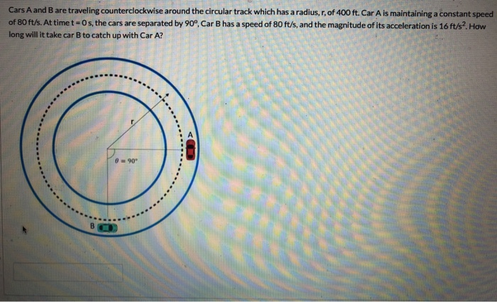 Solved Cars A and B are traveling counterclockwise around | Chegg.com