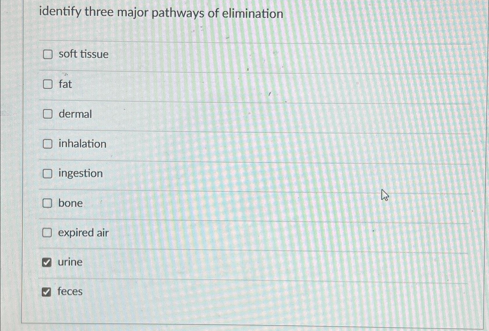 Solved identify three major pathways of eliminationsoft | Chegg.com