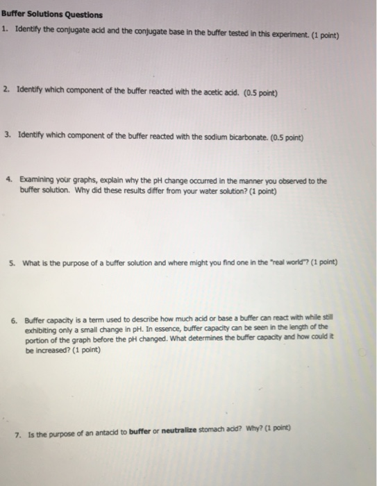 Solved Buffer Solutions Questions 1. Identify the conjugate | Chegg.com