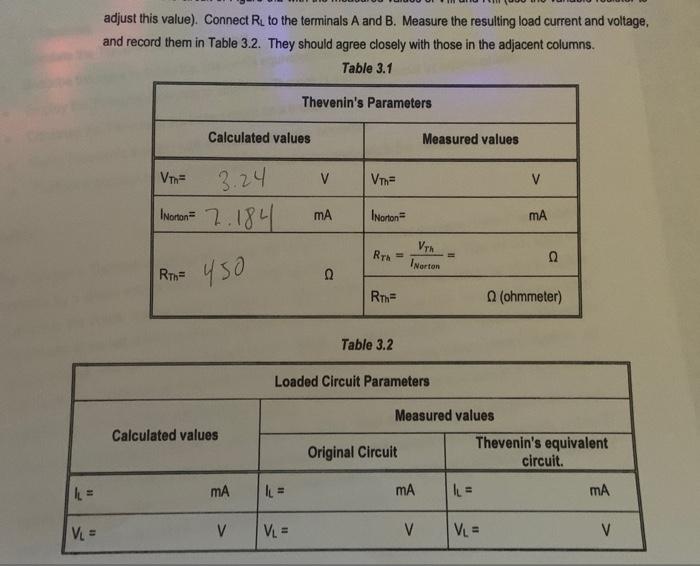 Solved Table 3.2 Loaded Circuit Parameters Calculated values | Chegg.com