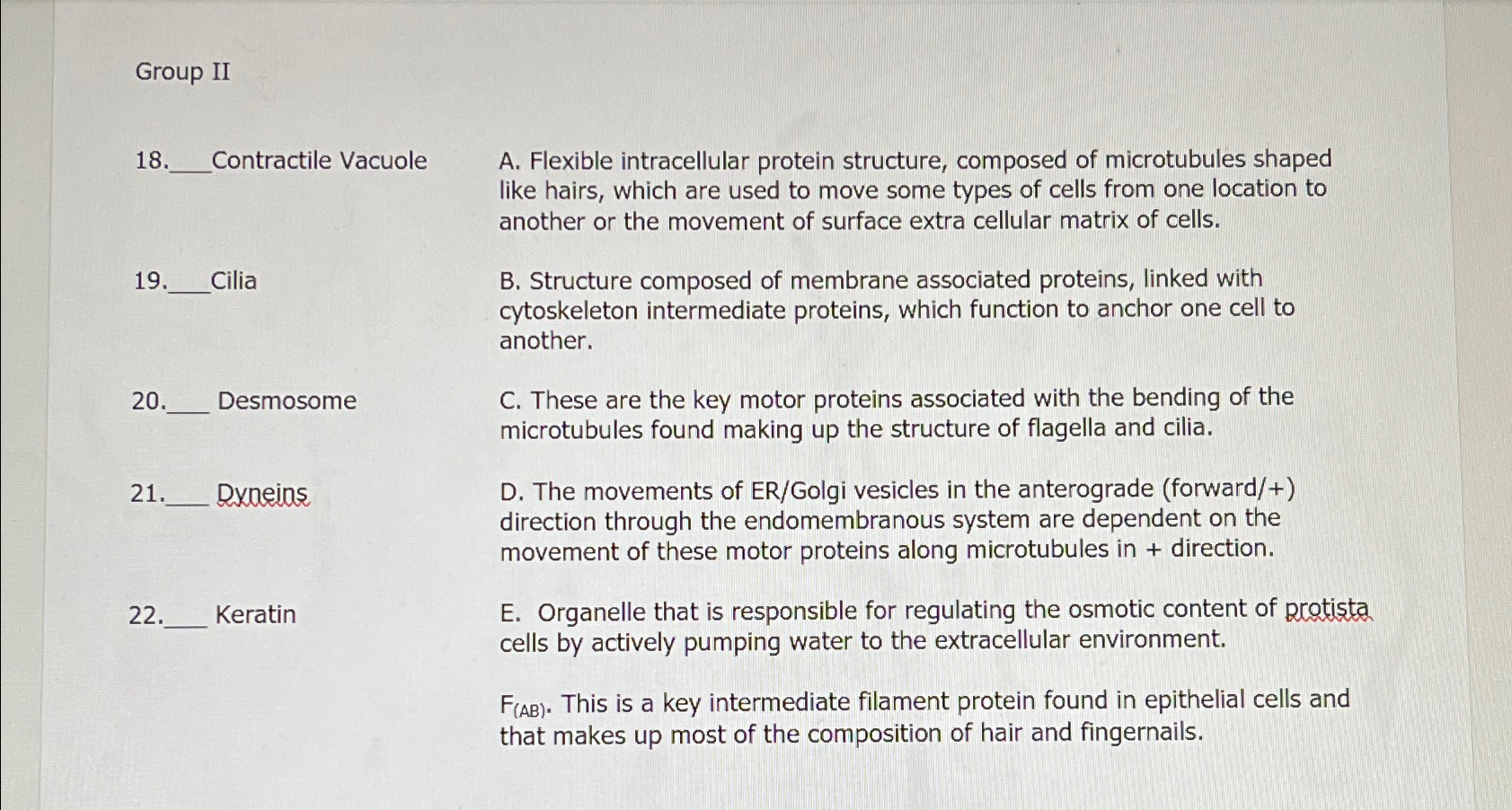 Solved Group II18. ﻿Contractile Vacuole19. ﻿CiliaA. | Chegg.com